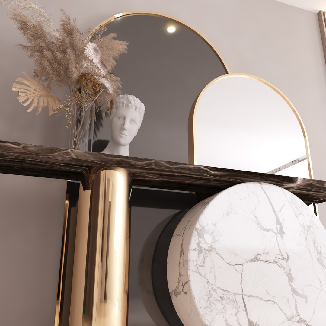 3D Luxury Modern Console Table With Arched Mirrors - TurboSquid 1926791