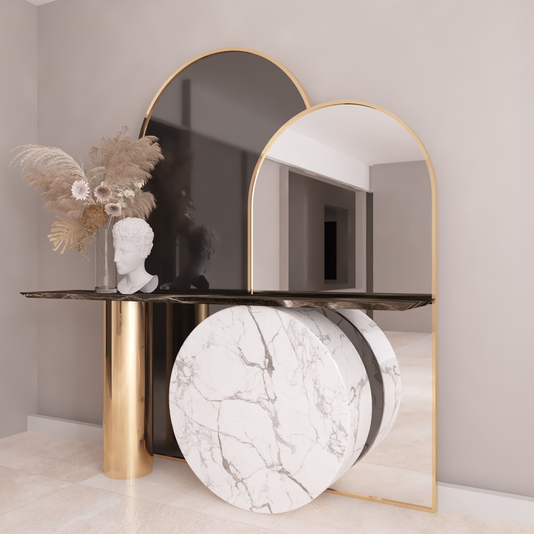 3D Luxury Modern Console Table With Arched Mirrors - TurboSquid 1926791