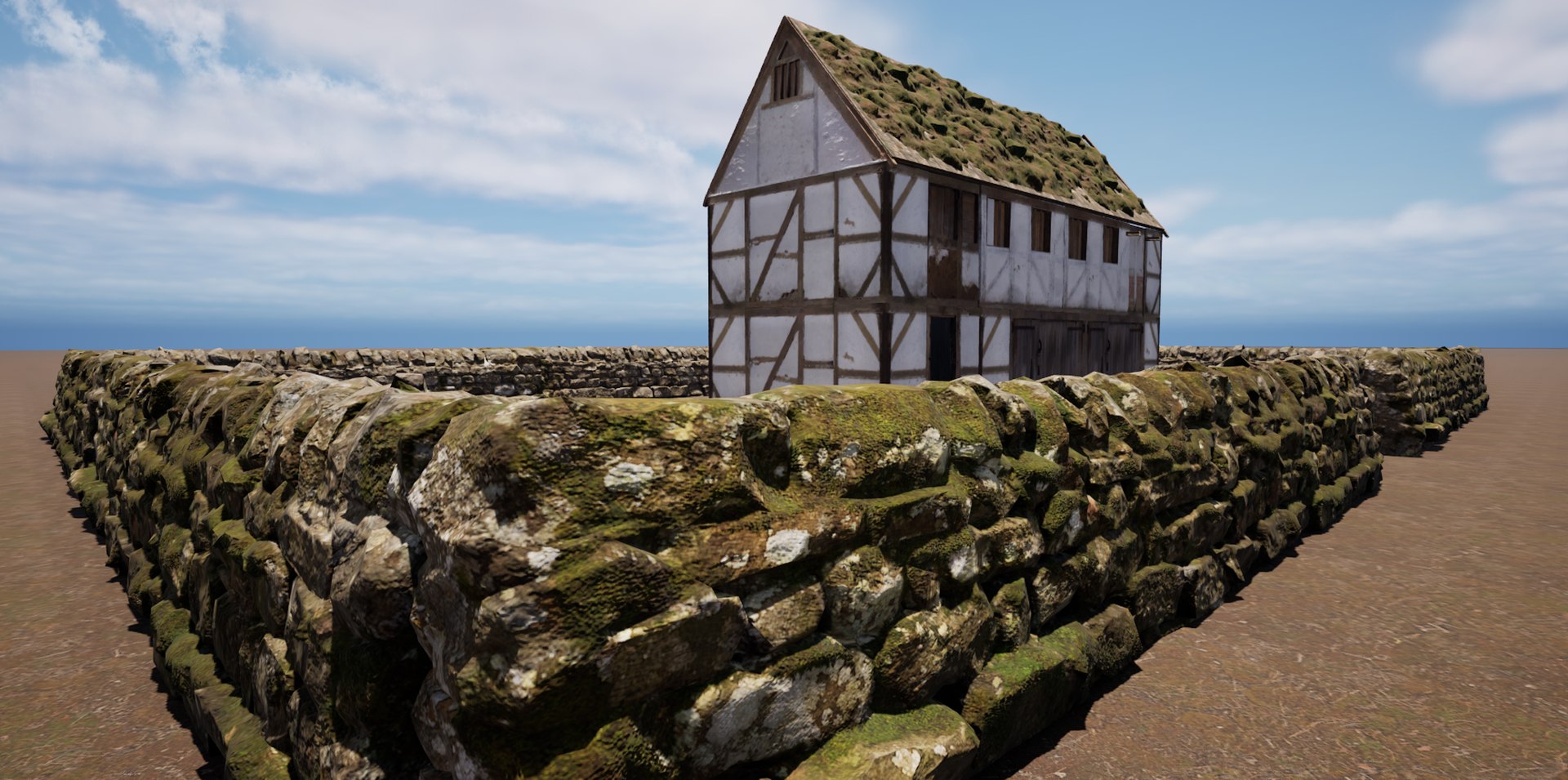 3D Duplex Village House And Stone Fence - TurboSquid 2266790