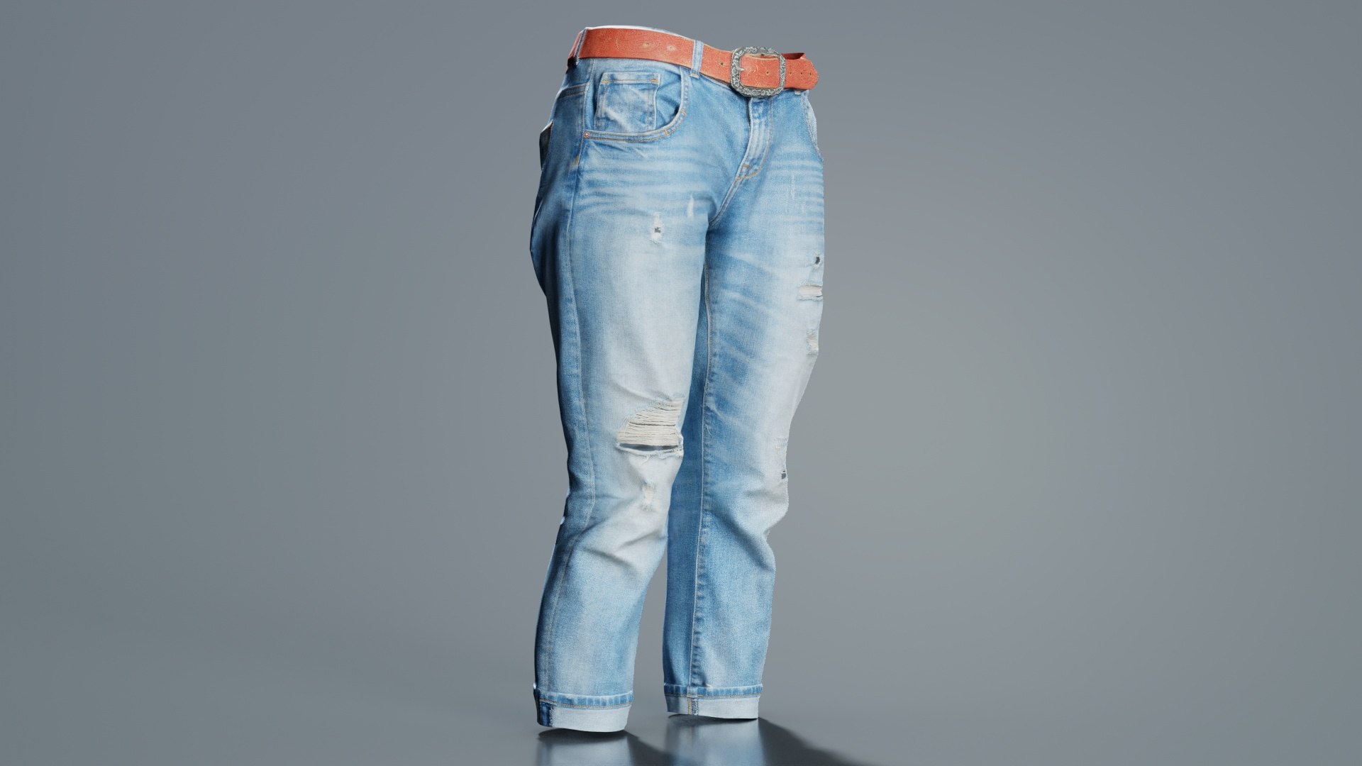 3D Belted Light Blue Jeans Pants Remastered Model - TurboSquid 2361818