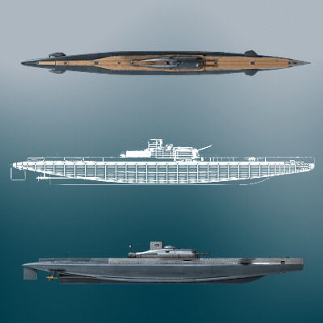3d French Submarine Surcouf Ww2