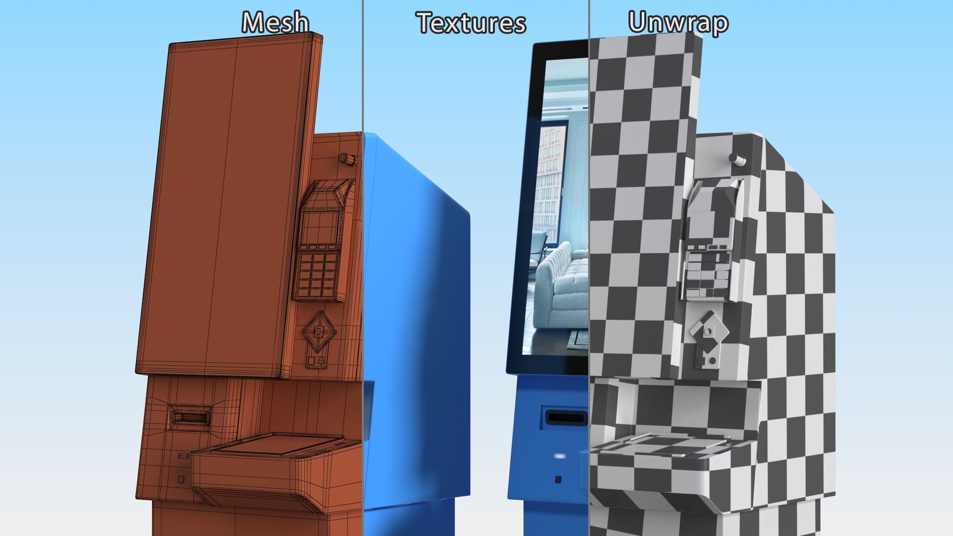 3D Kiosk Hotel Terminal Blue - TurboSquid 2248809