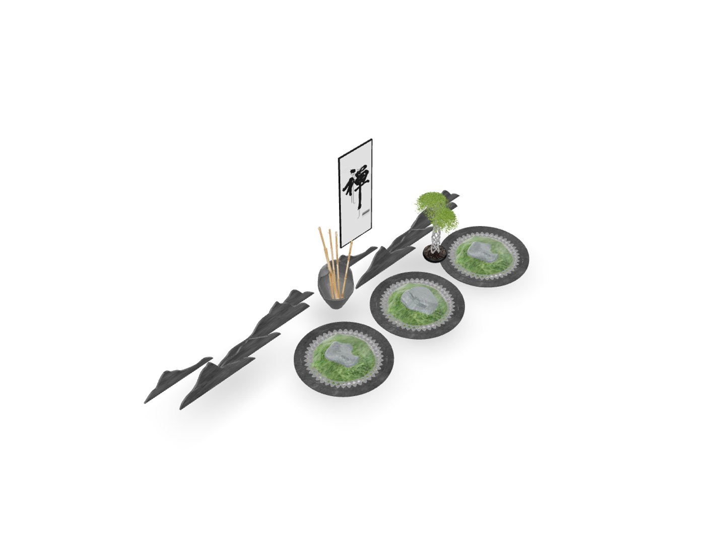 3D Japanese Zen Garden Dry Landscape 3D Model Set SKP FBX OBJ STL 3D ...
