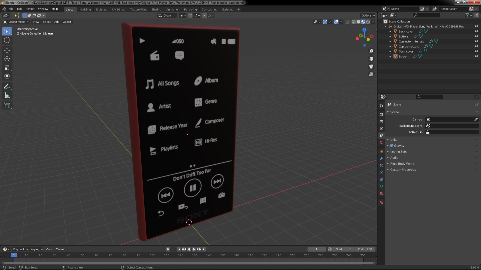 3D Model Digital MP3 Player Sony Walkman NW A105HNB Red - TurboSquid ...