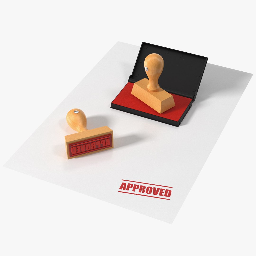 Wood Stamp with Inkpad Approved Set 3D model - TurboSquid 1815023