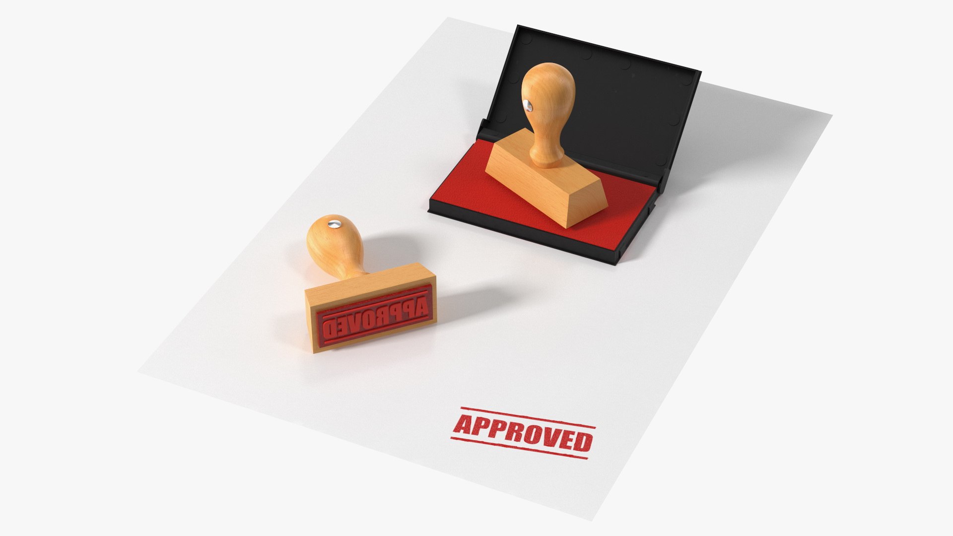 Wood Stamp With Inkpad Approved Set 3D Model - TurboSquid 1815023