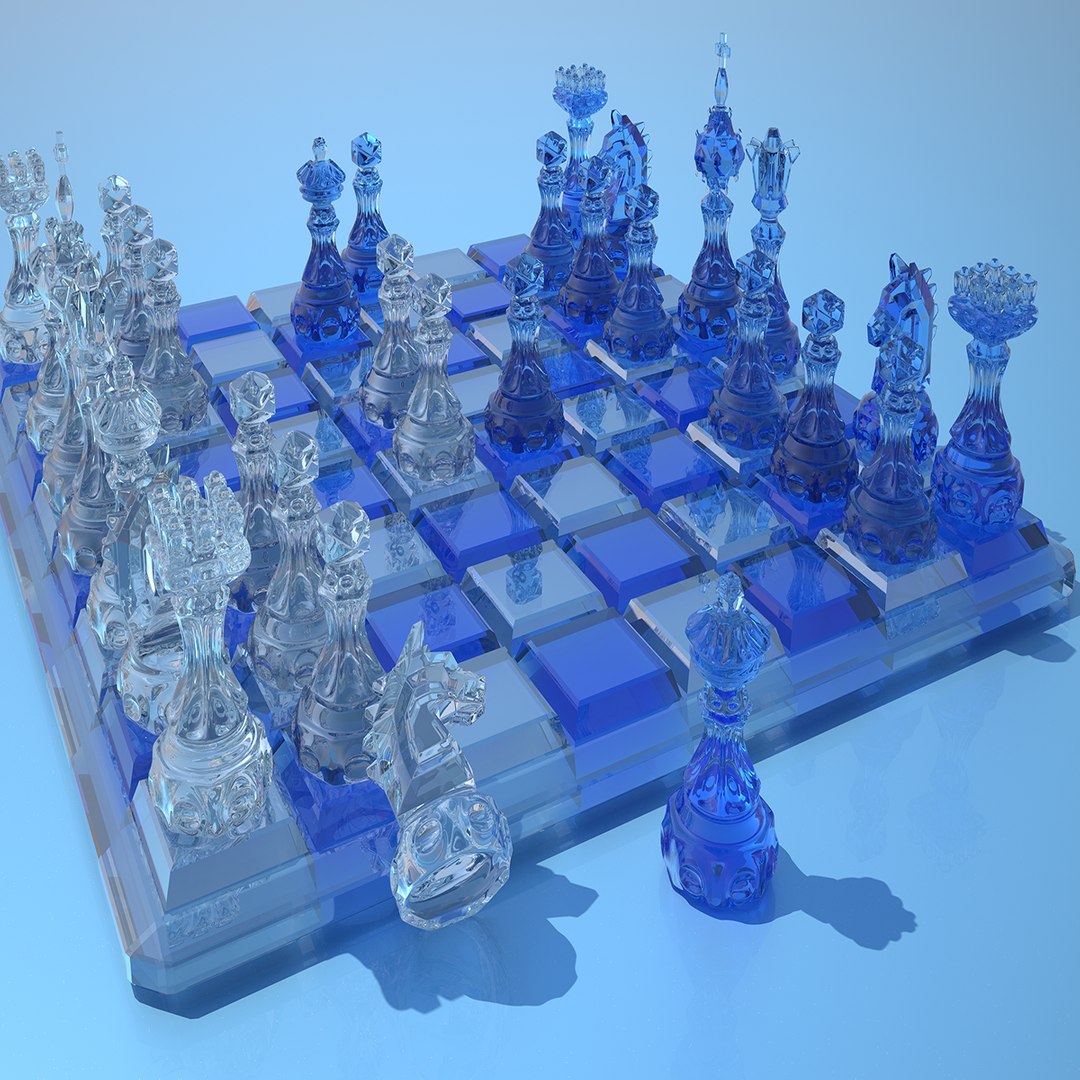 3d Glass Chess Figures Desk Model
