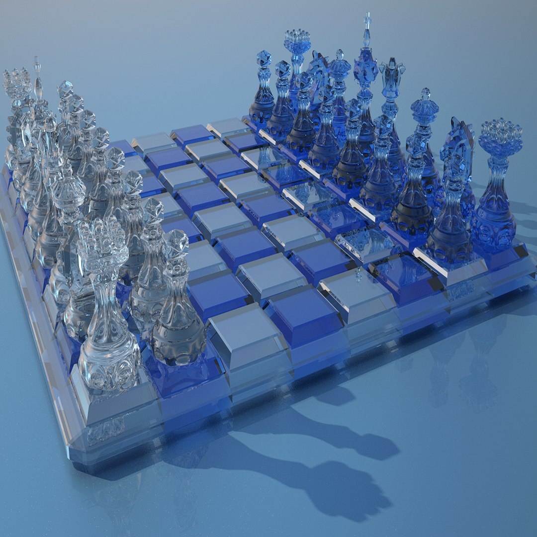 3d Glass Chess Figures Desk Model