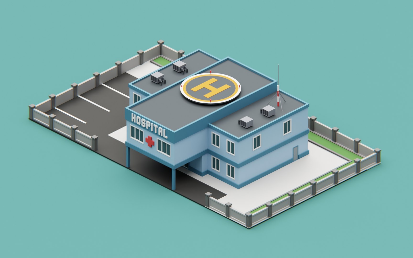 3D Hospital Building Low-poly - TurboSquid 2152304