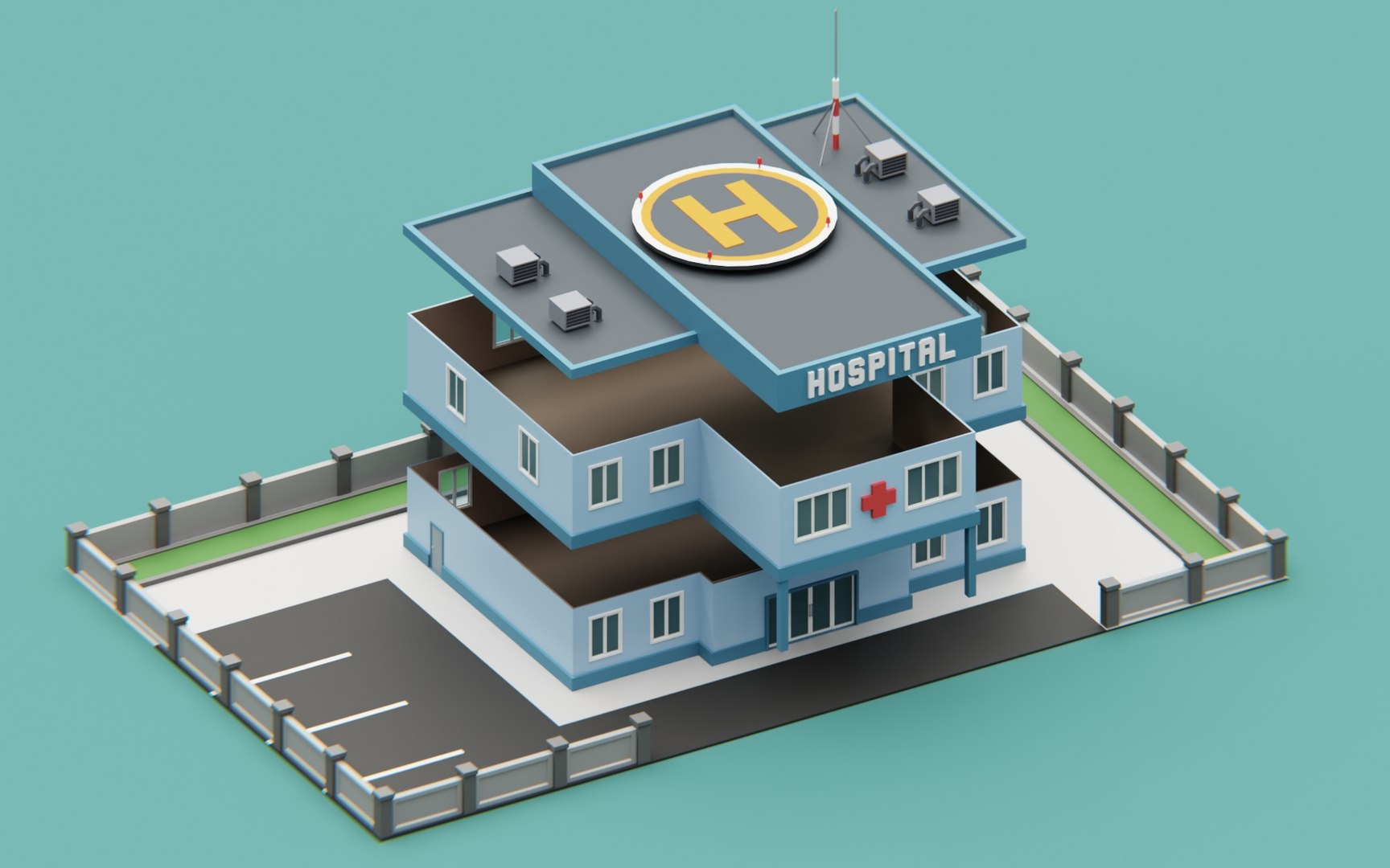 3D Hospital Building Low-poly - TurboSquid 2152304