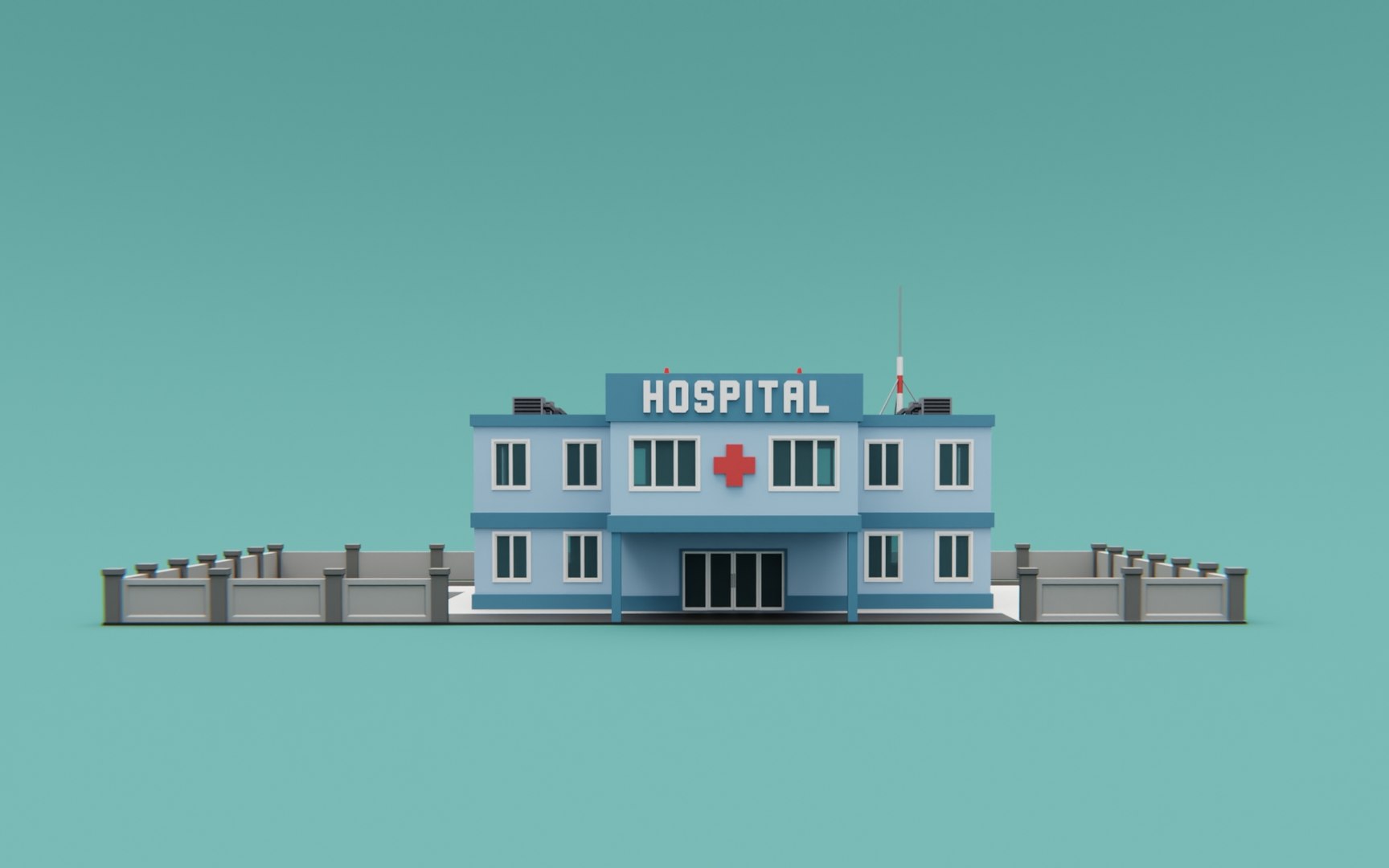 3D Hospital Building Low-poly - TurboSquid 2152304