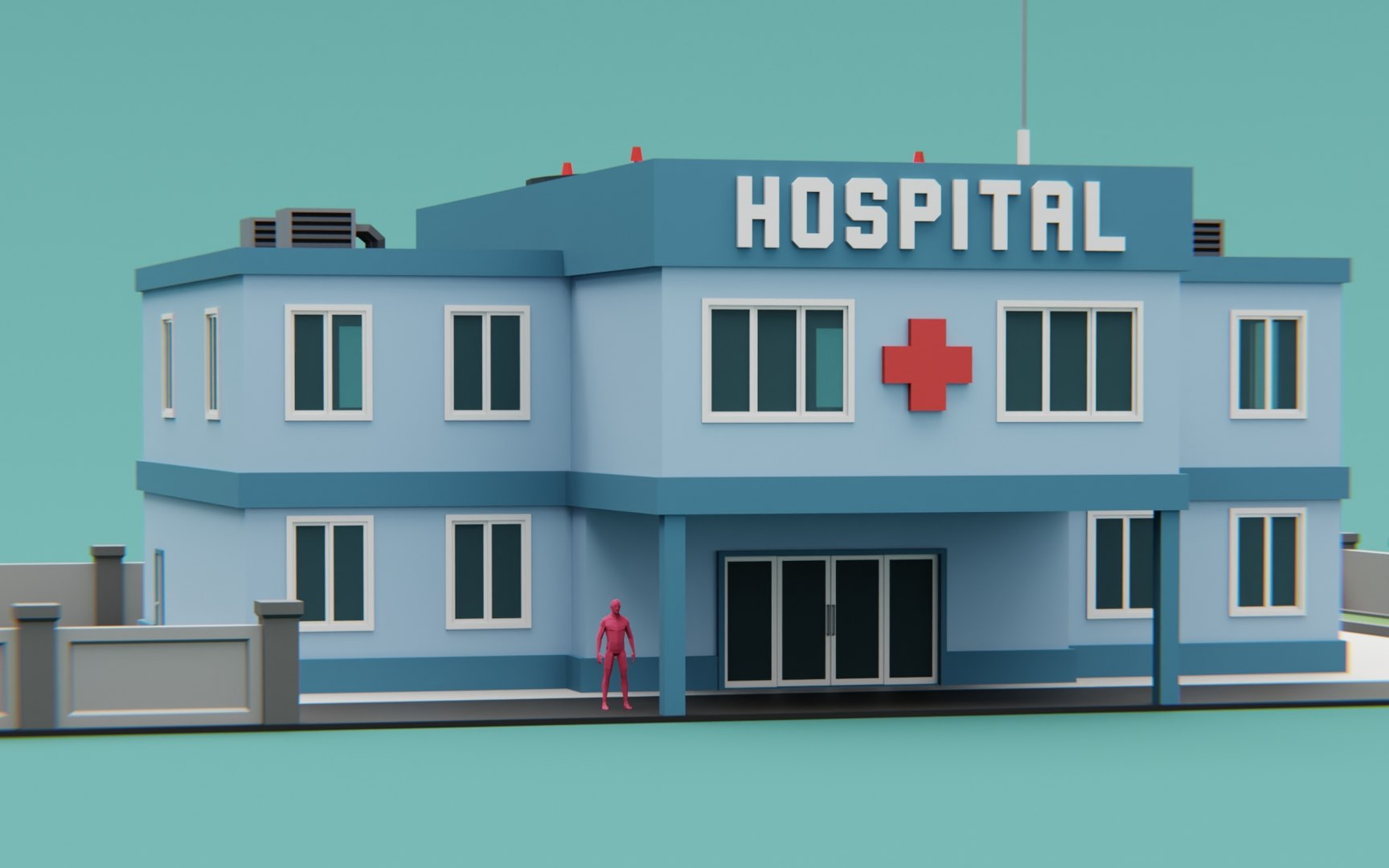 3D Hospital Building Low-poly - TurboSquid 2152304