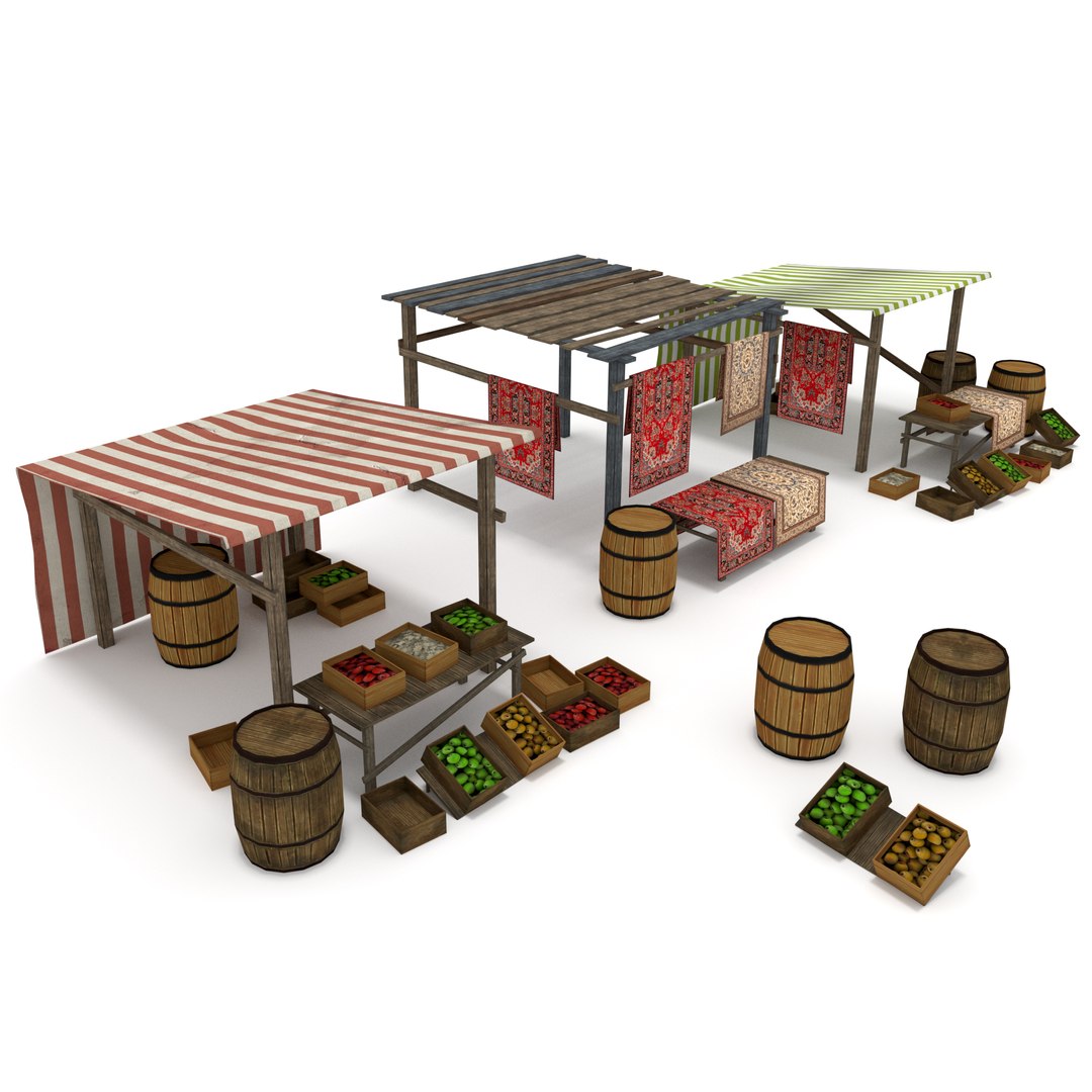3D Medieval Marketplace Markets Model - TurboSquid 1269424