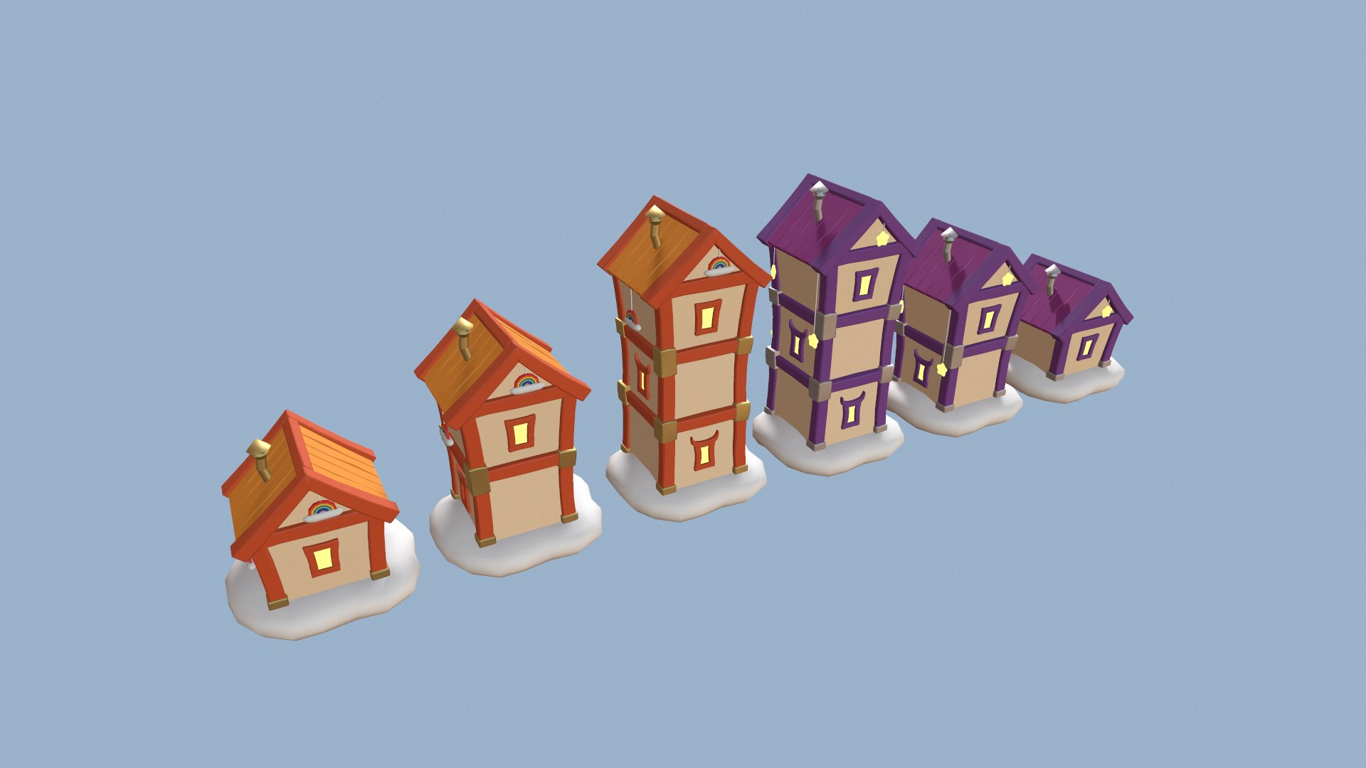 Cartoon Houses Sun And Moon 3D Model - TurboSquid 1755802