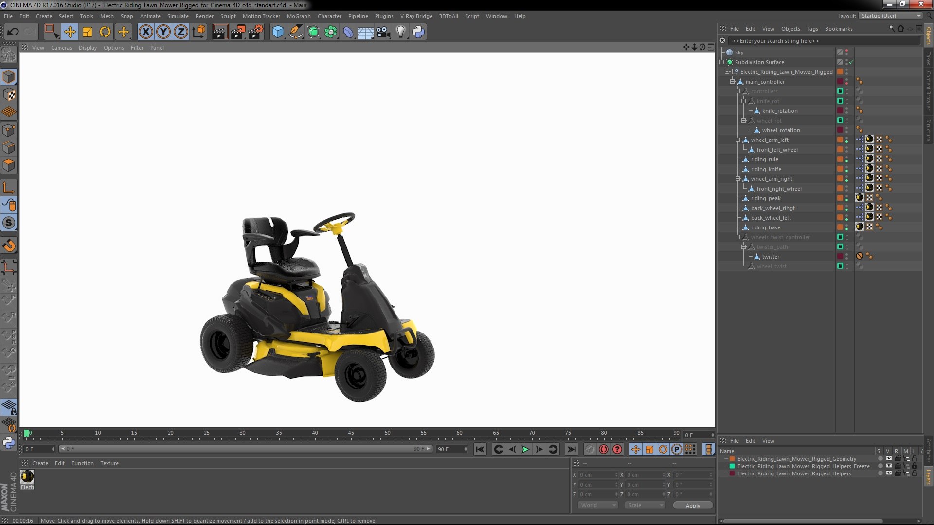 Electric Riding Lawn Mower Rigged For Cinema 4D Model - TurboSquid 2136634