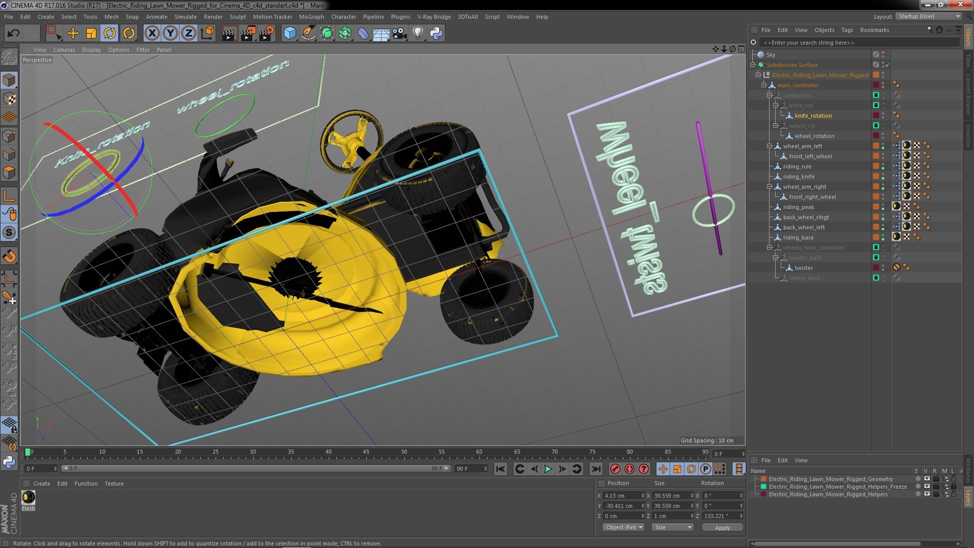Electric Riding Lawn Mower Rigged For Cinema 4D Model - TurboSquid 2136634