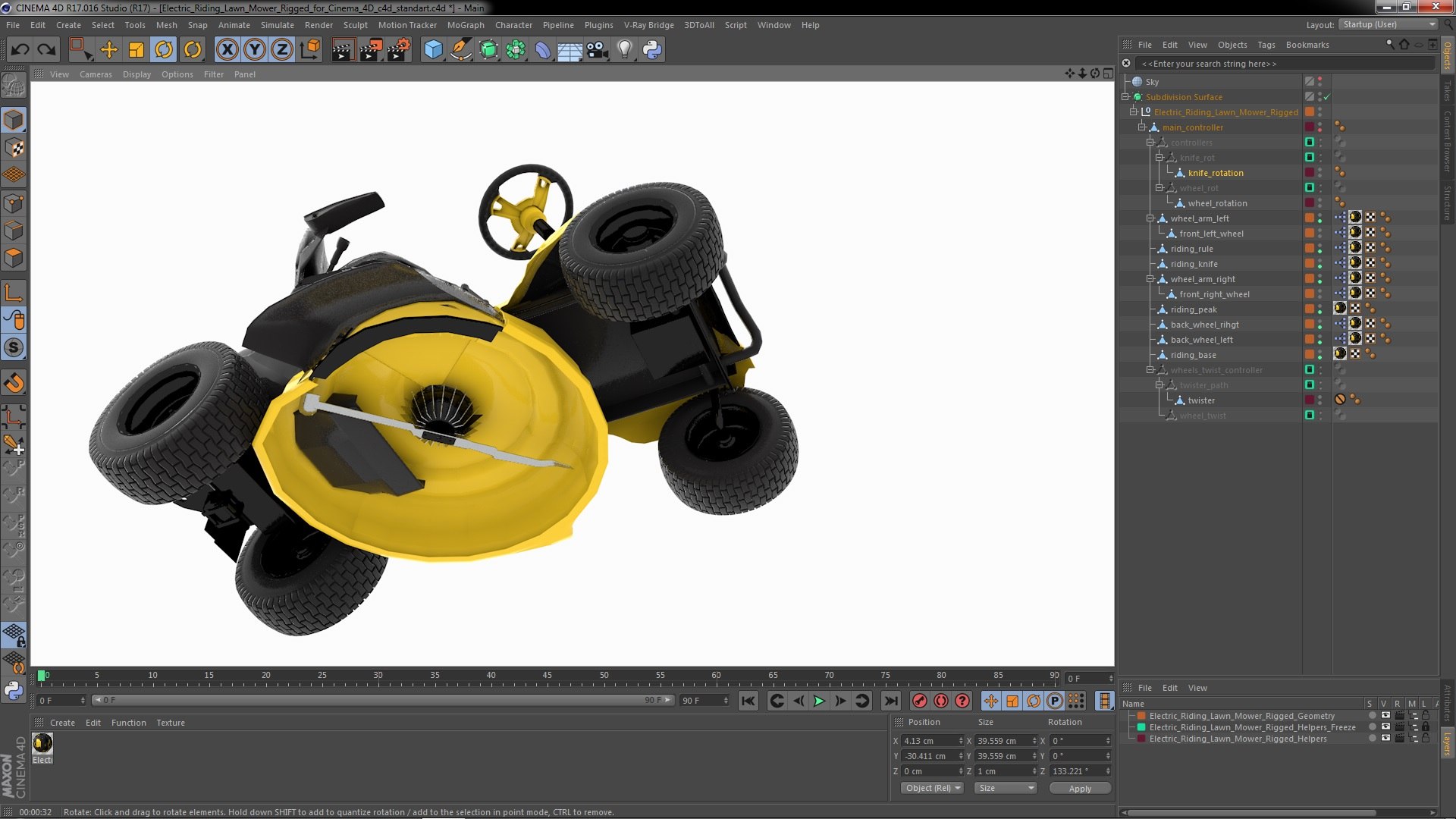 Electric Riding Lawn Mower Rigged For Cinema 4D Model - TurboSquid 2136634