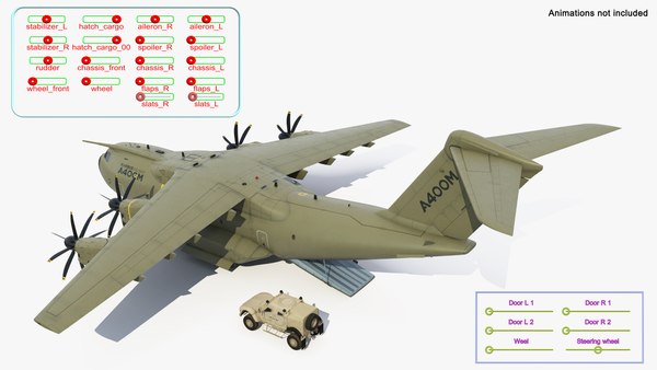 modelo 3d Oshkosh M ATV cargado en un Airbus Atlas Military Transport ...