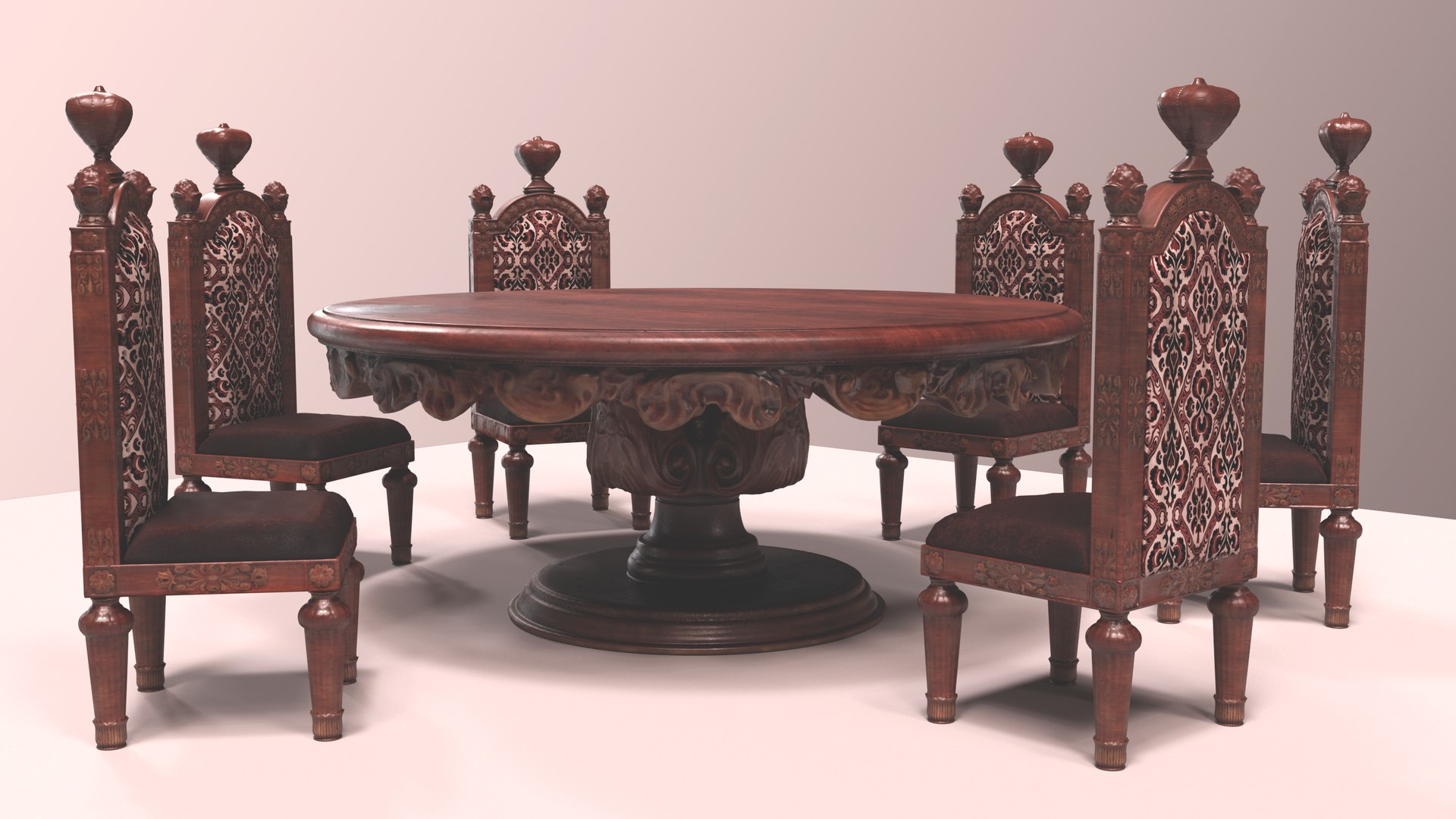 3D Model Victorian Hand-Carved Dining Table Set - Timeless Elegance ...