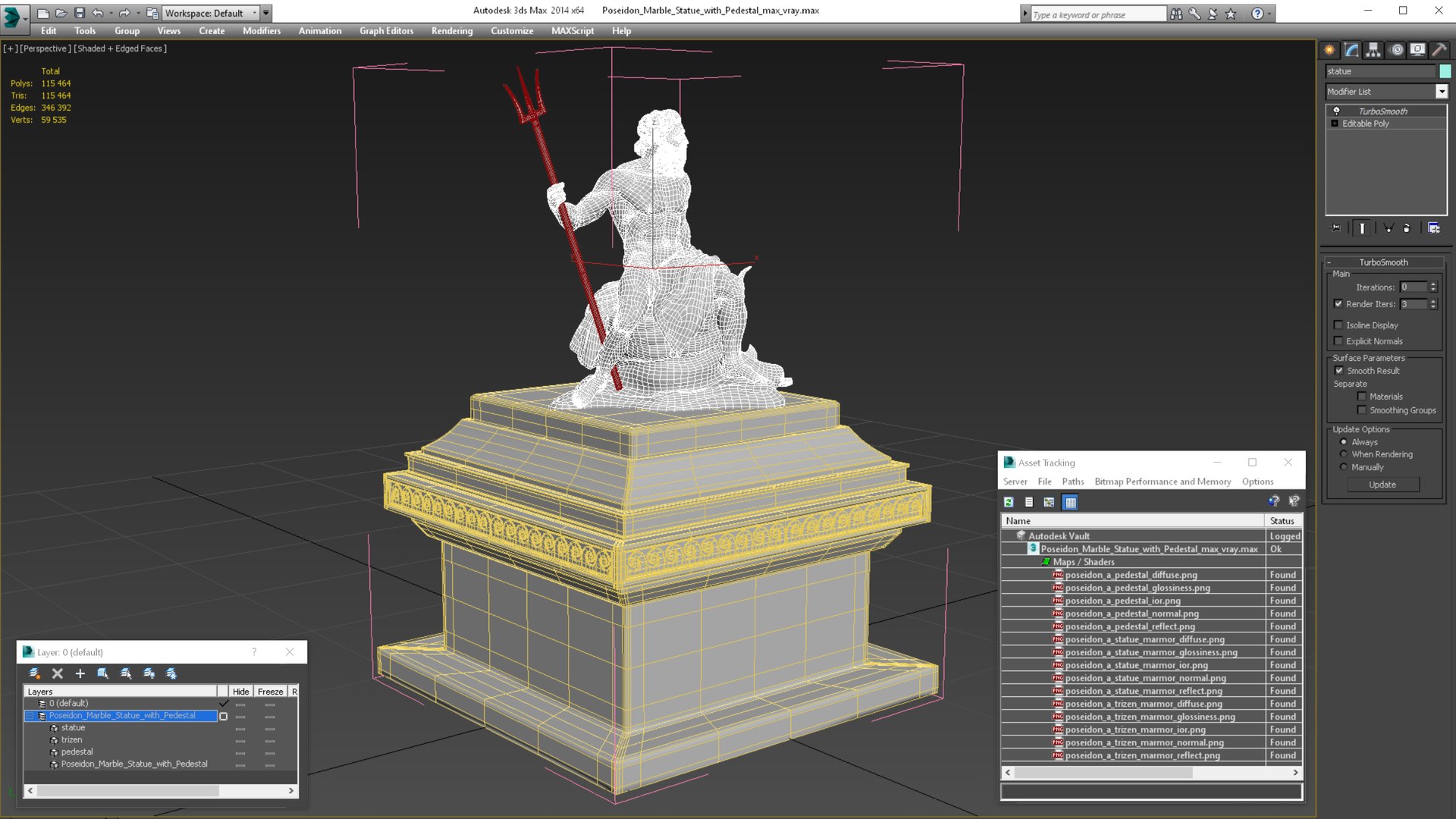 3D Poseidon Marble Statue With Pedestal - TurboSquid 1770119