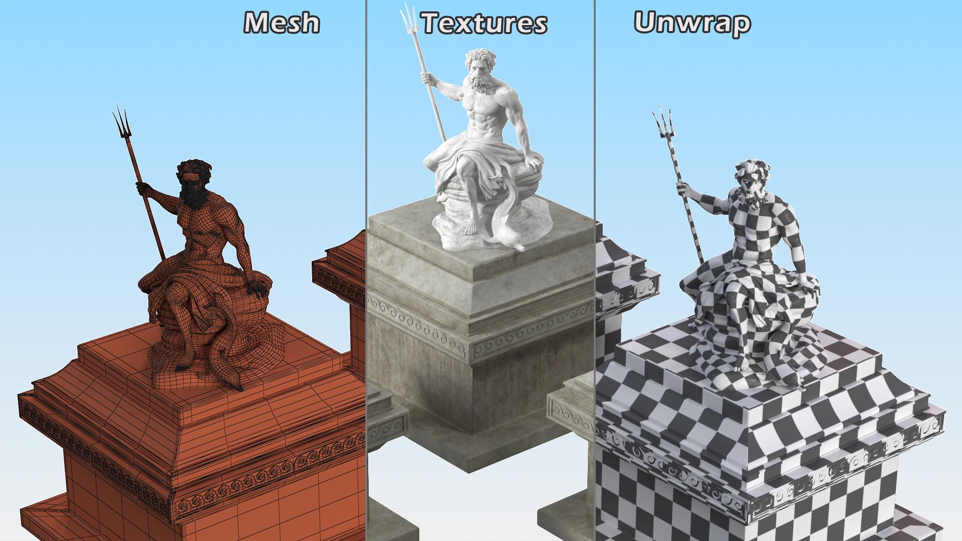 3D Poseidon Marble Statue With Pedestal - TurboSquid 1770119