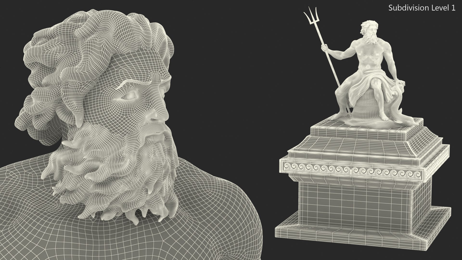 3D Poseidon Marble Statue with Pedestal - TurboSquid 1770119