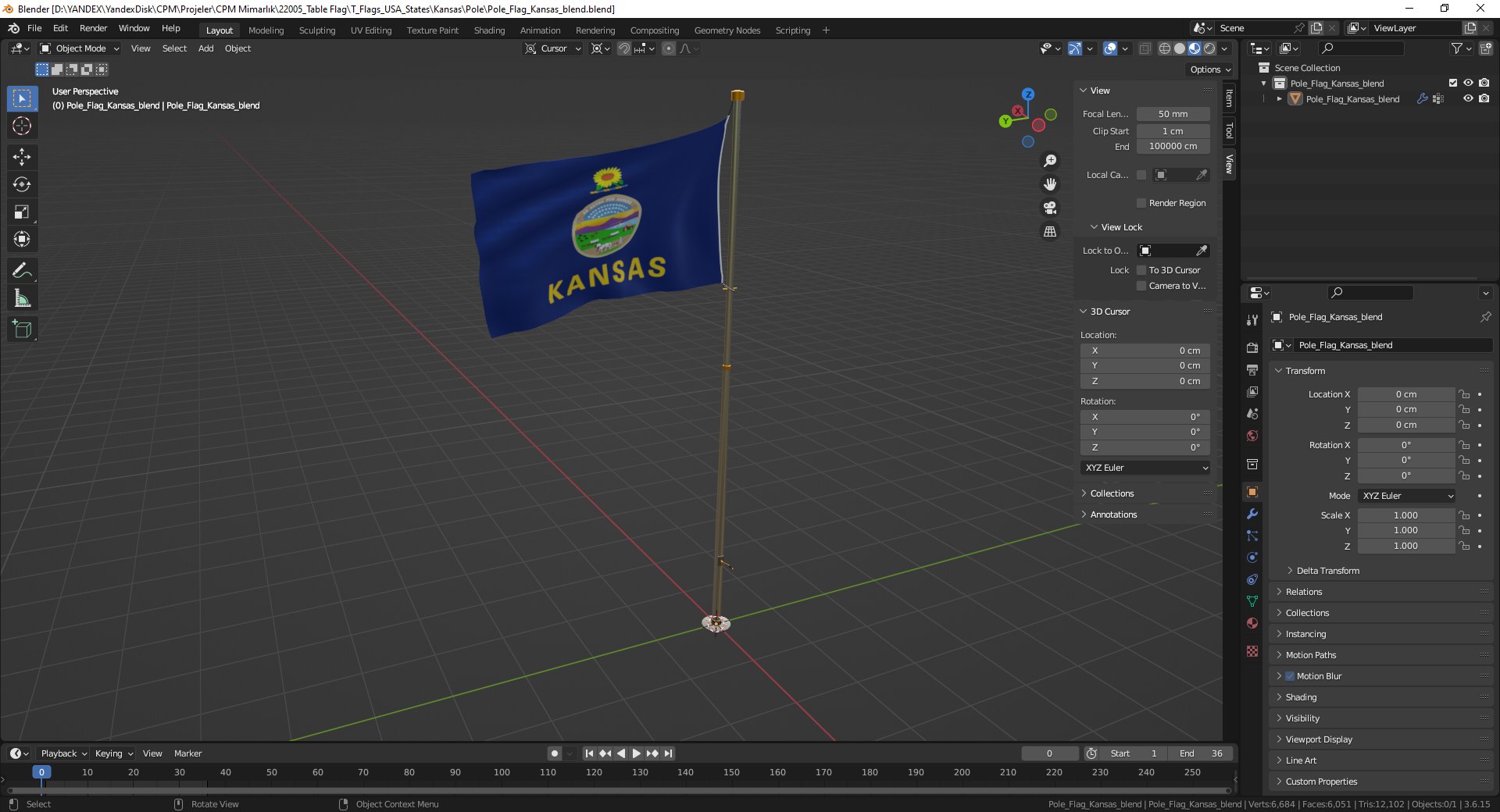 Pole Flag Kansas 3D Model - TurboSquid 2280072