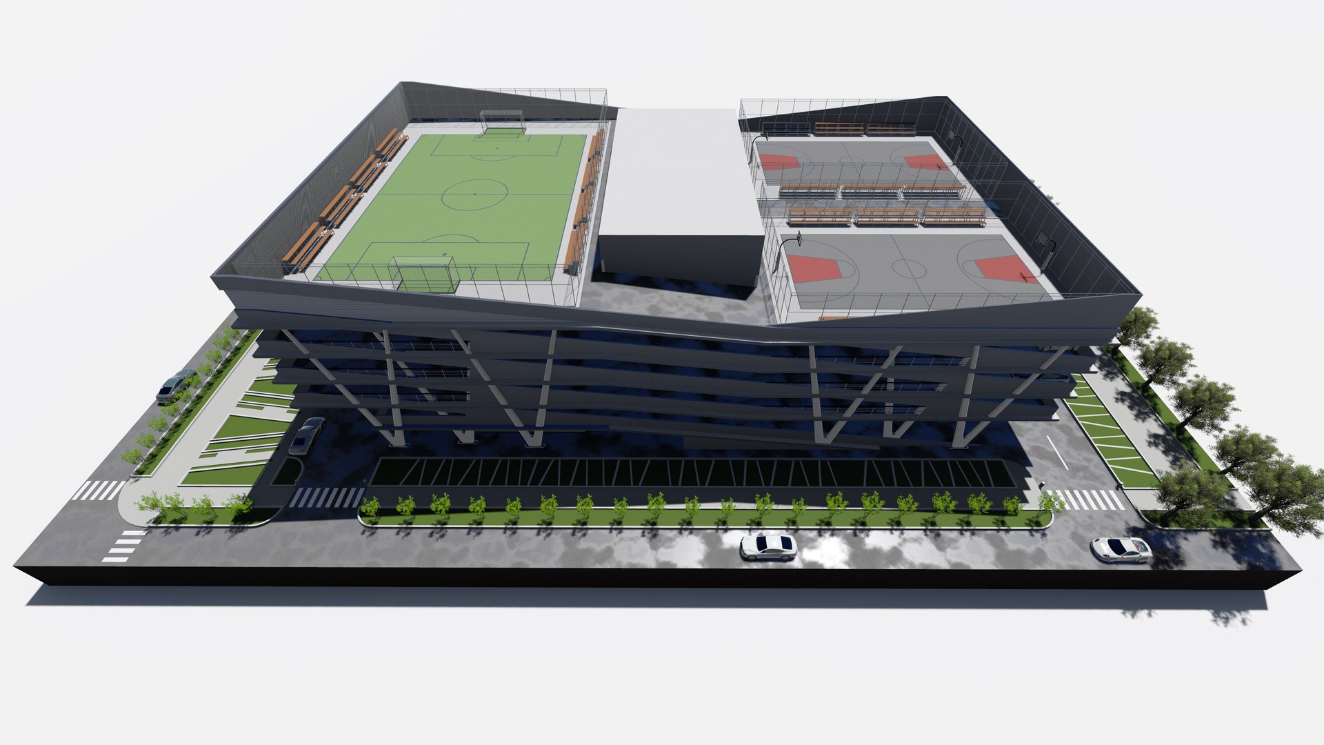 Parking Garage Basketball Soccer Field 3D - TurboSquid 1590145