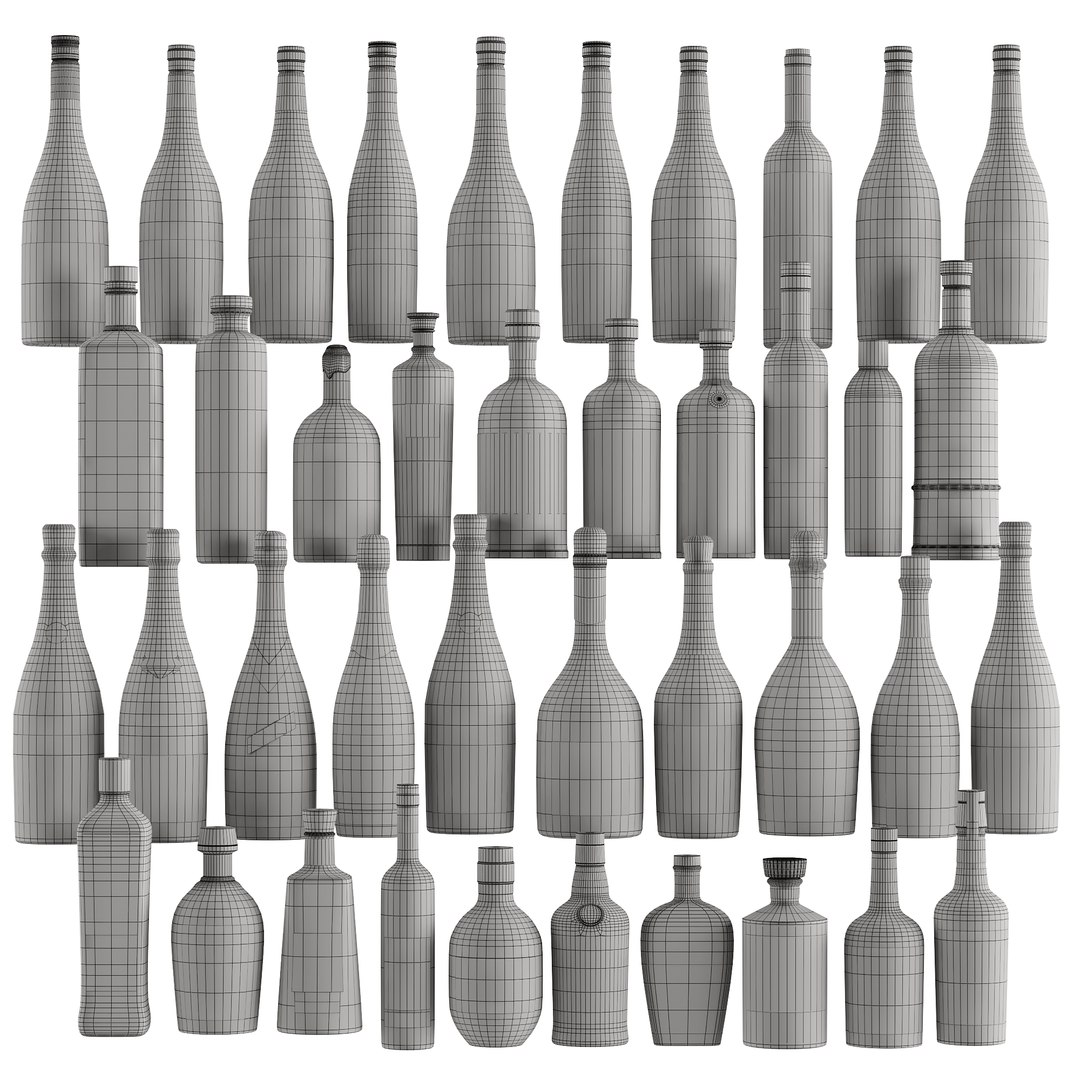 3D Model Bottles Vol 5 40 Champagne Whiskey Vodka And Wines ...