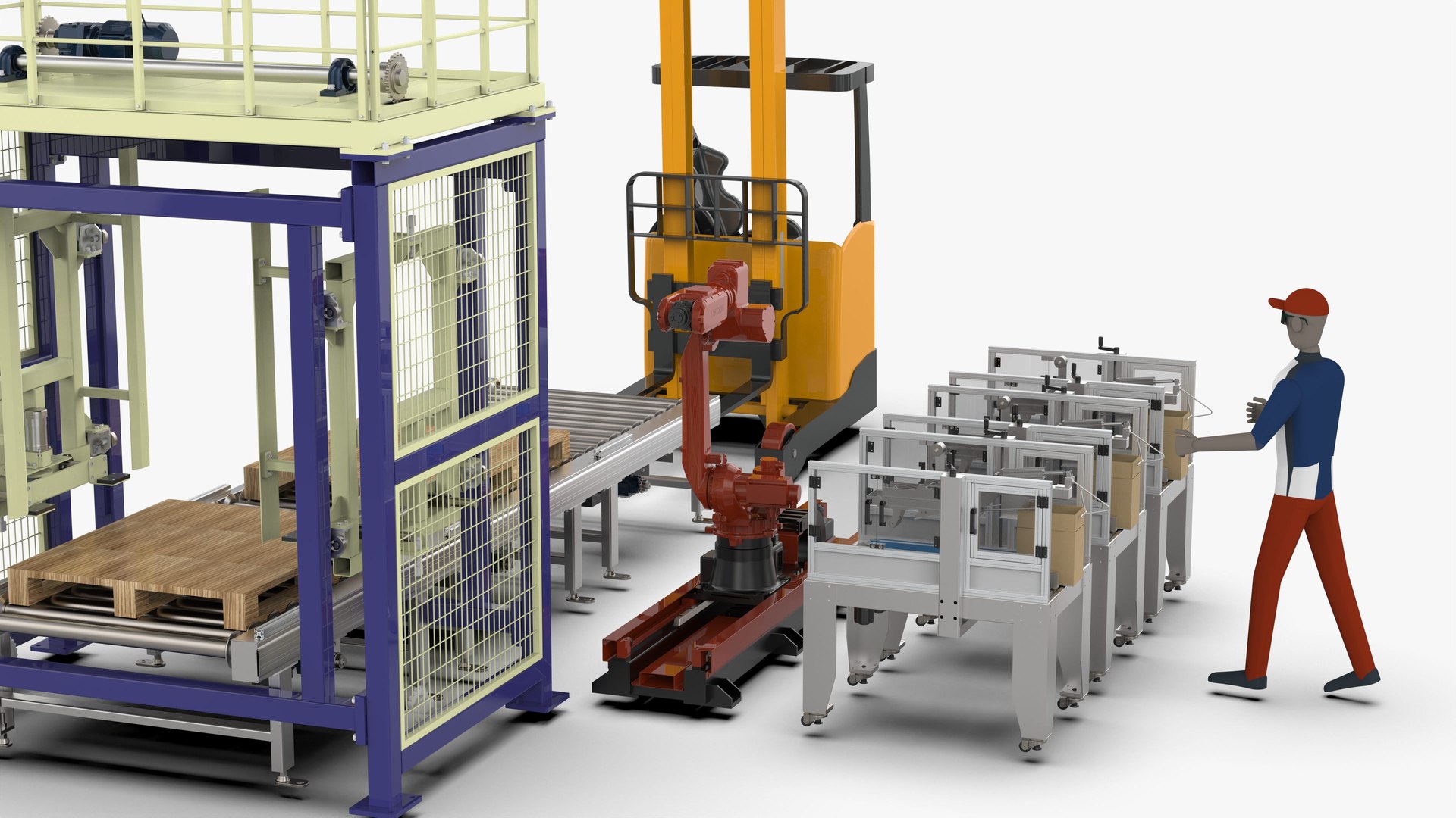 3D Automatic Cartons Packaging And Palletizing Machine - TurboSquid 2066002