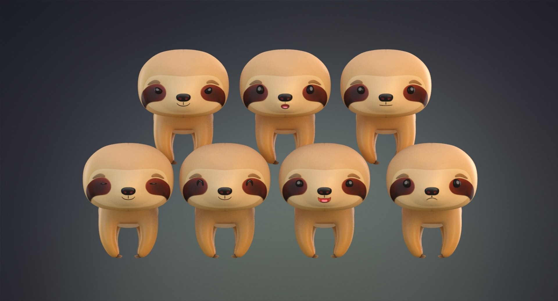 Cute cartoon sloth model - TurboSquid 1345877