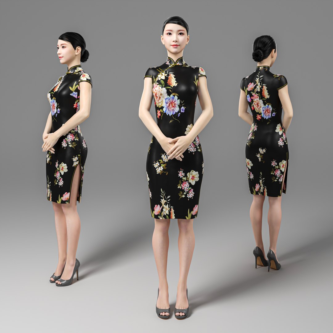3D A Waitress In Cheongsam - TurboSquid 2212152