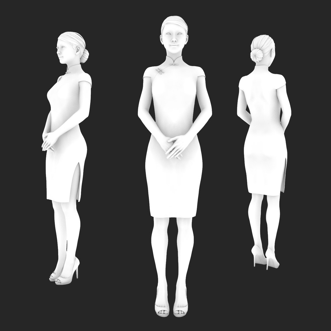 3D A Waitress In Cheongsam - TurboSquid 2212152