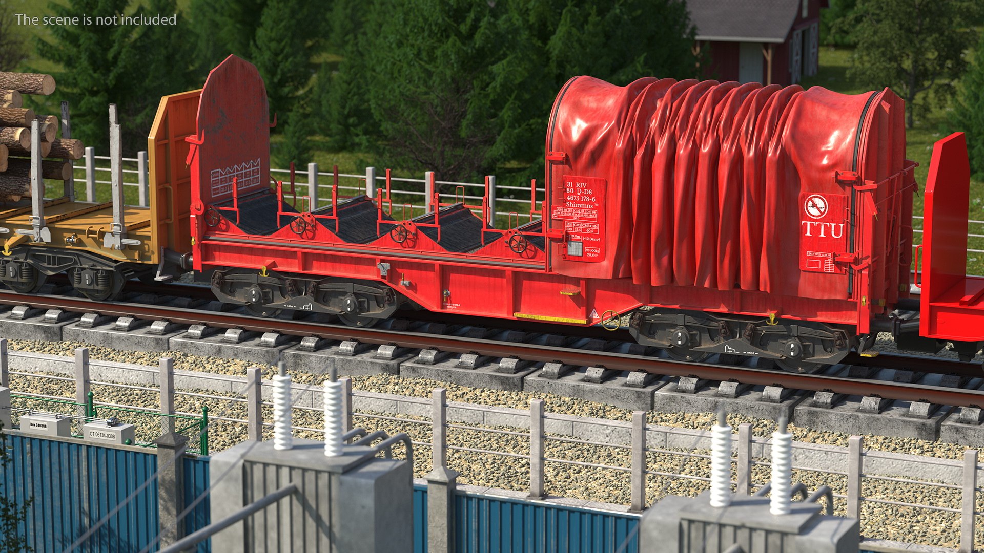 3D DB Cargo Coil Transporter Tarpaulin Freight Wagon Opened Dirty Model ...