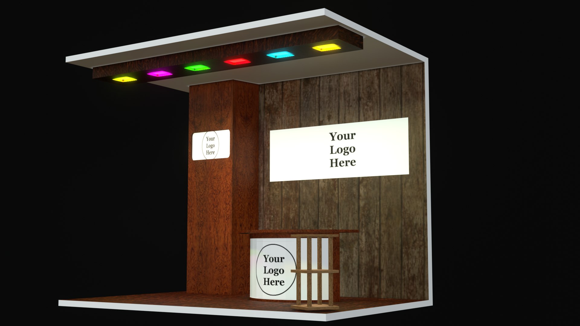 A Small Wooden Booth With A Table And Stool 3D Model - TurboSquid 2231924