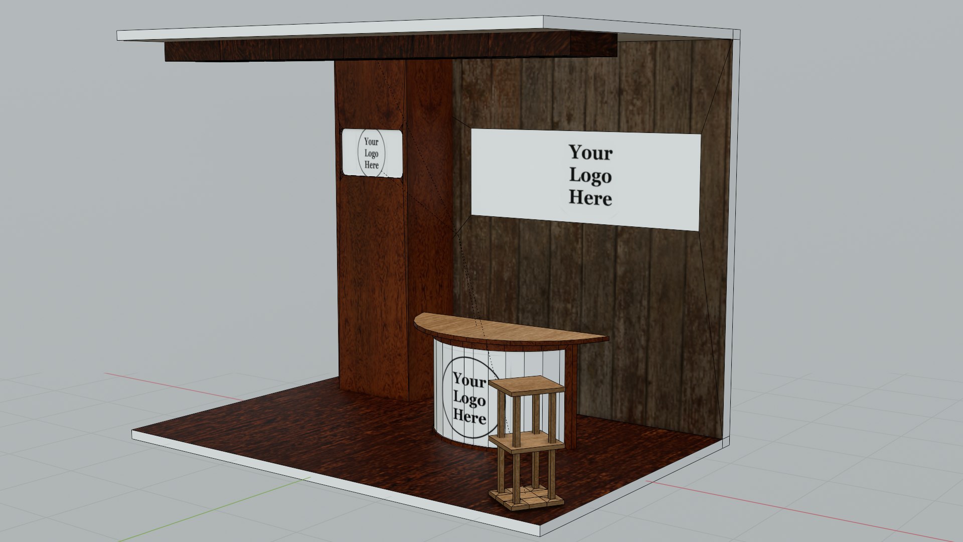 A Small Wooden Booth With A Table And Stool 3D Model - TurboSquid 2231924