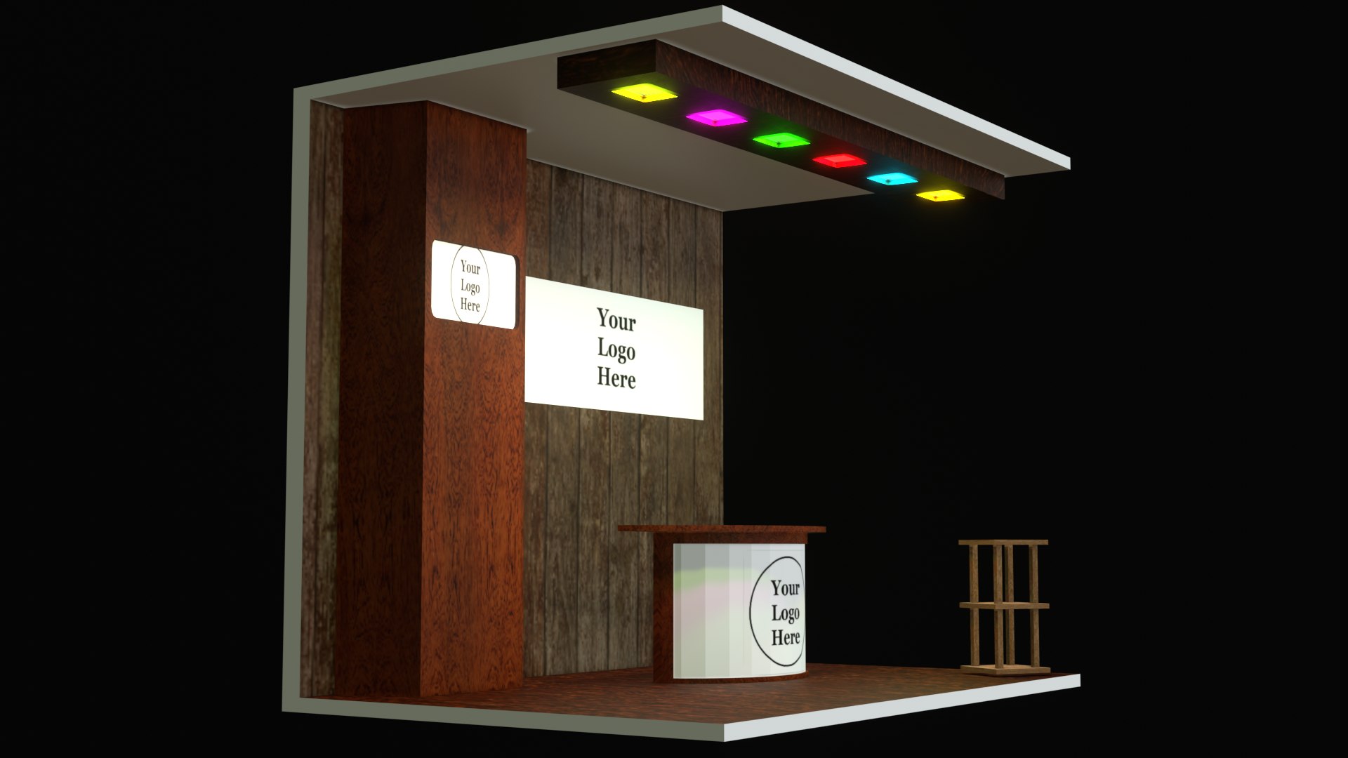A Small Wooden Booth With A Table And Stool 3D Model - TurboSquid 2231924