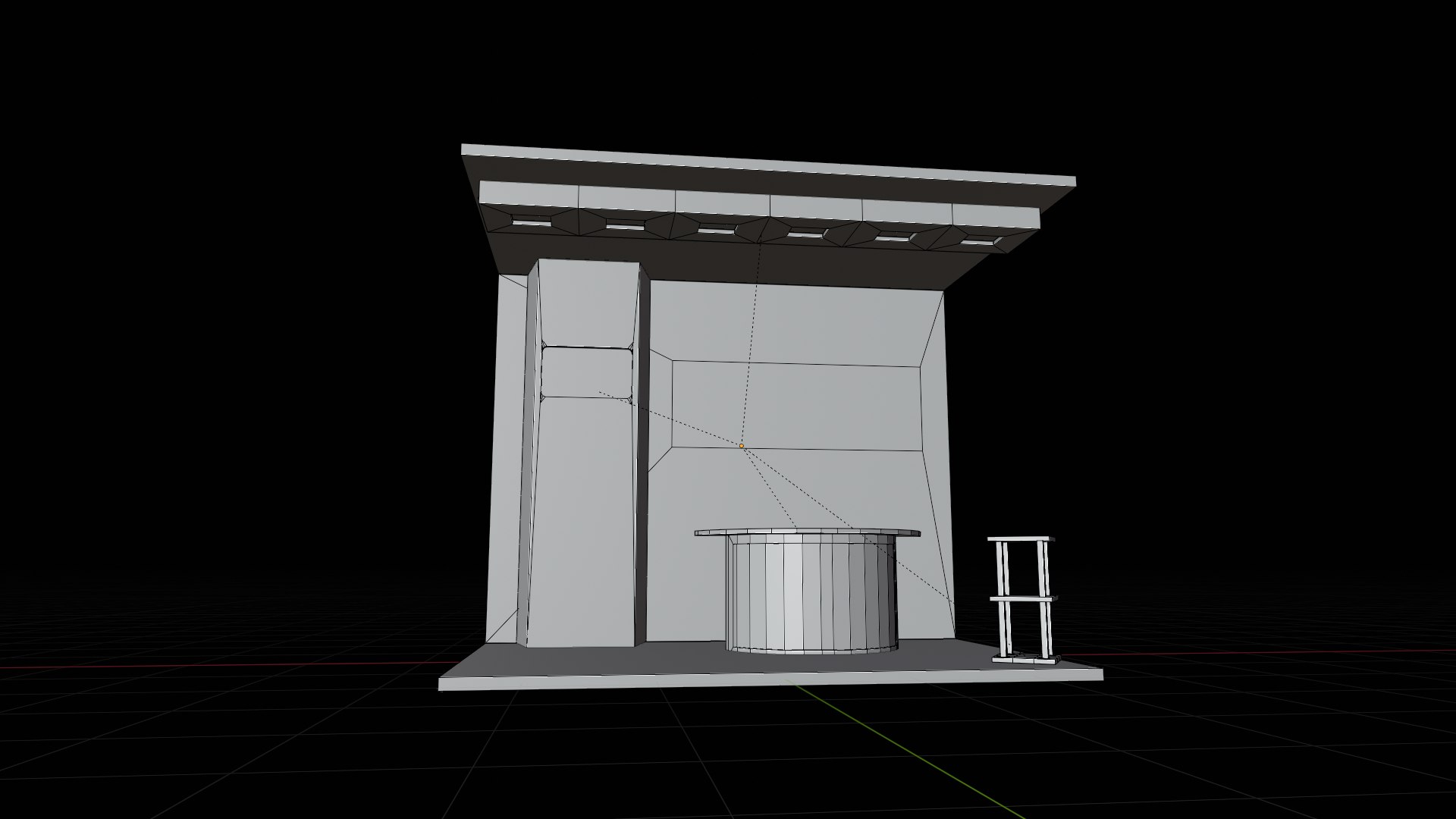 A Small Wooden Booth With A Table And Stool 3D Model - TurboSquid 2231924