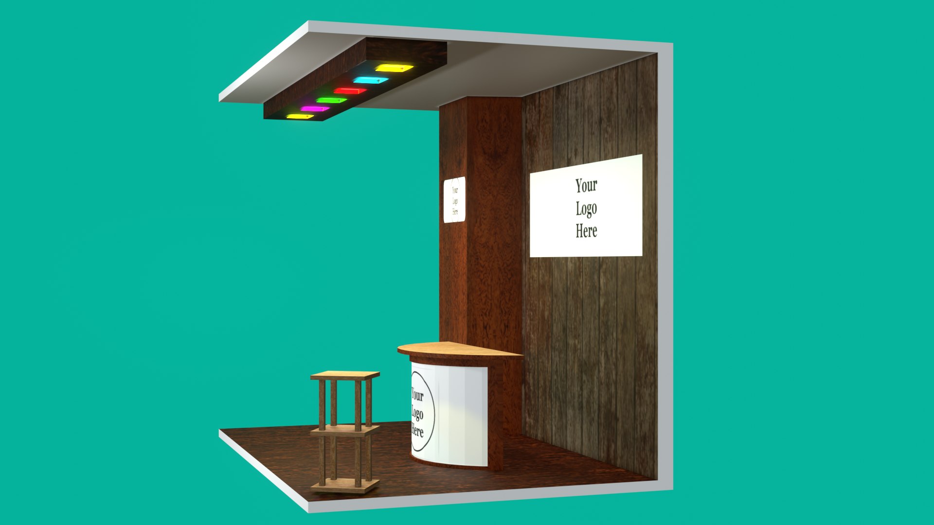 A Small Wooden Booth With A Table And Stool 3D Model - TurboSquid 2231924