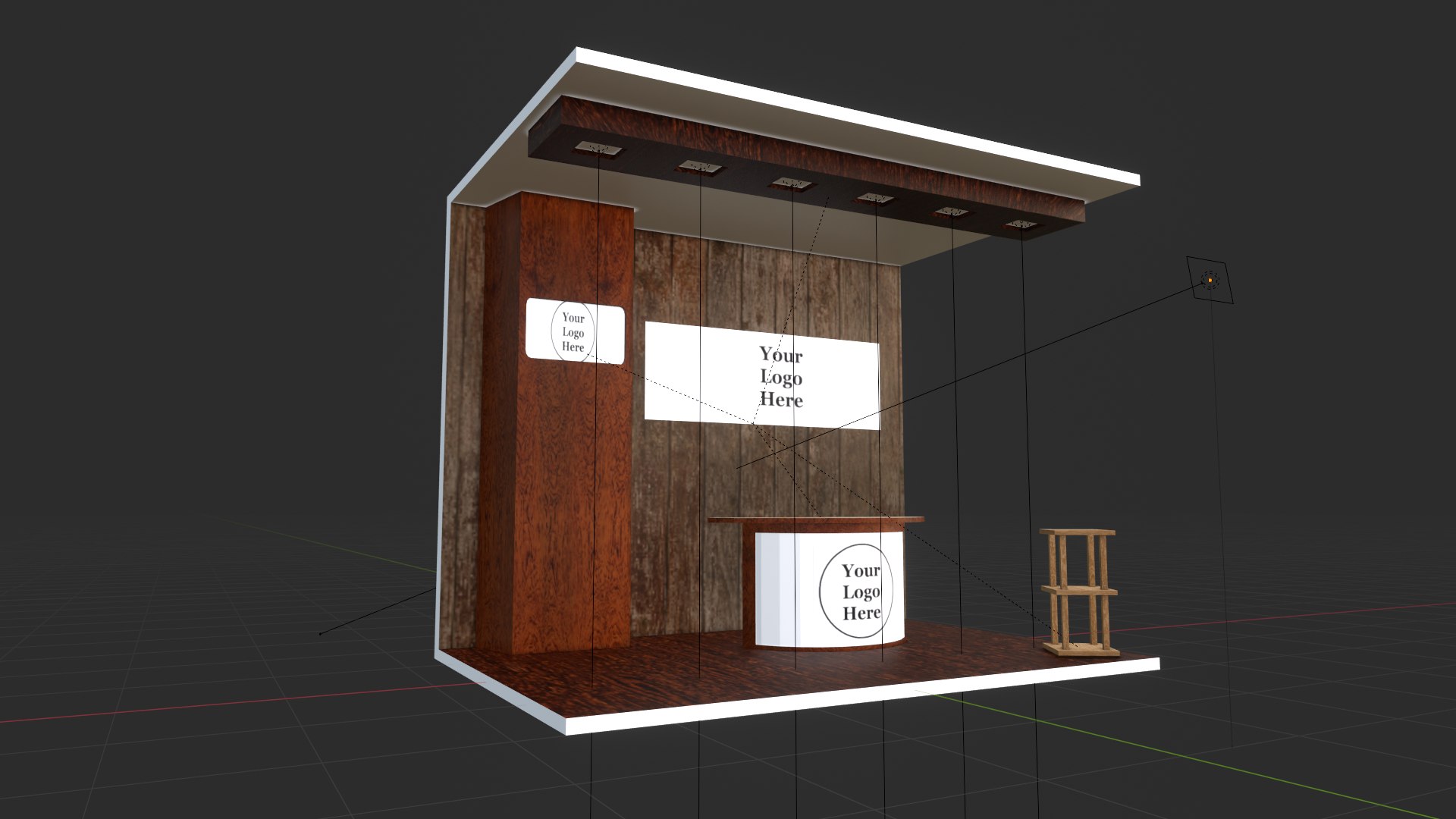 A Small Wooden Booth With A Table And Stool 3D Model - TurboSquid 2231924