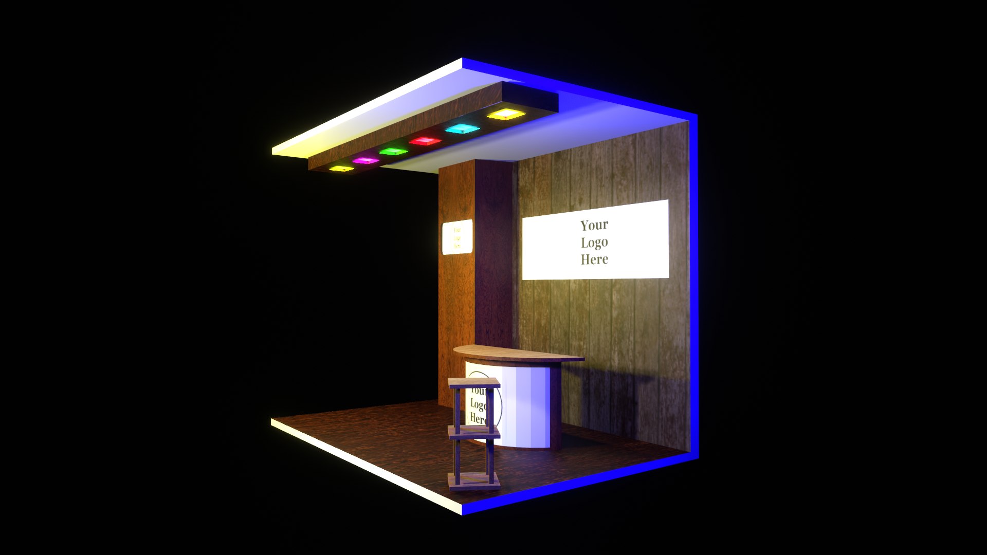 A Small Wooden Booth With A Table And Stool 3D Model - TurboSquid 2231924