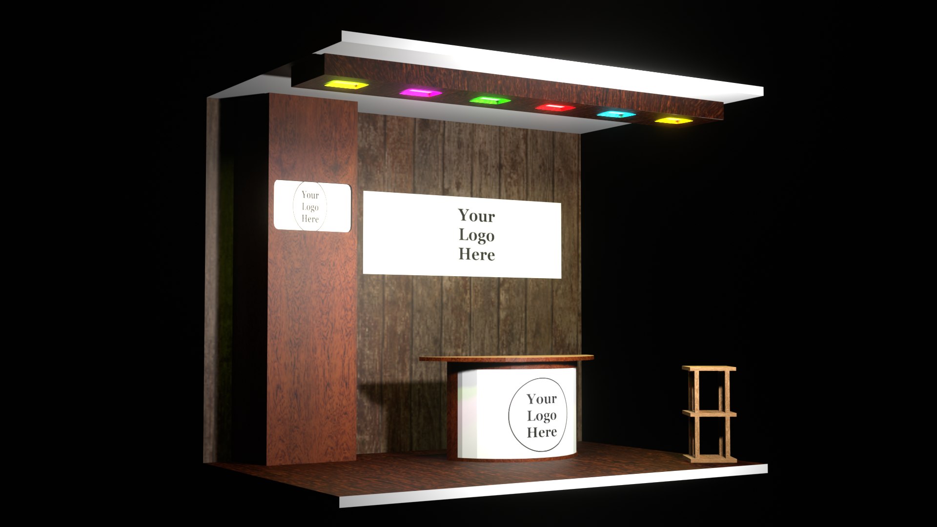 A Small Wooden Booth With A Table And Stool 3D Model - TurboSquid 2231924