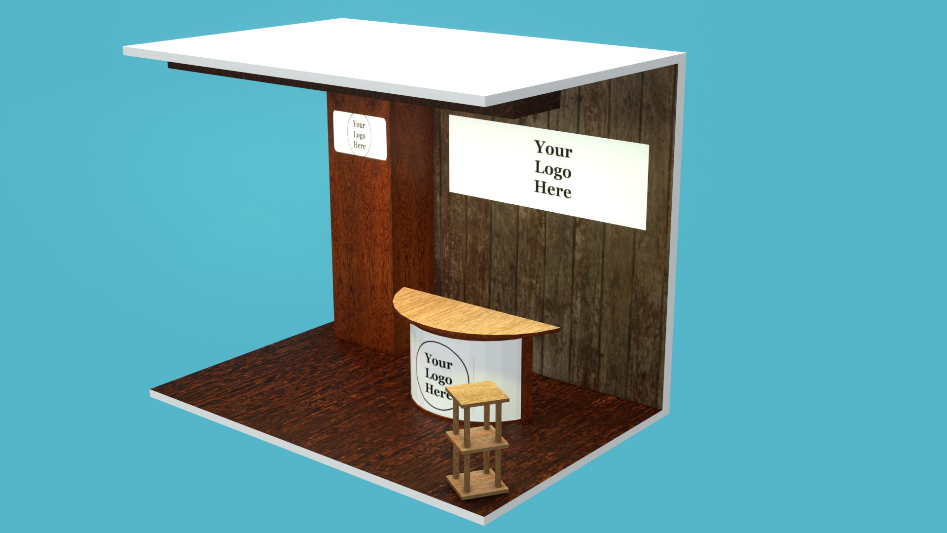 A Small Wooden Booth With A Table And Stool 3D Model - TurboSquid 2231924