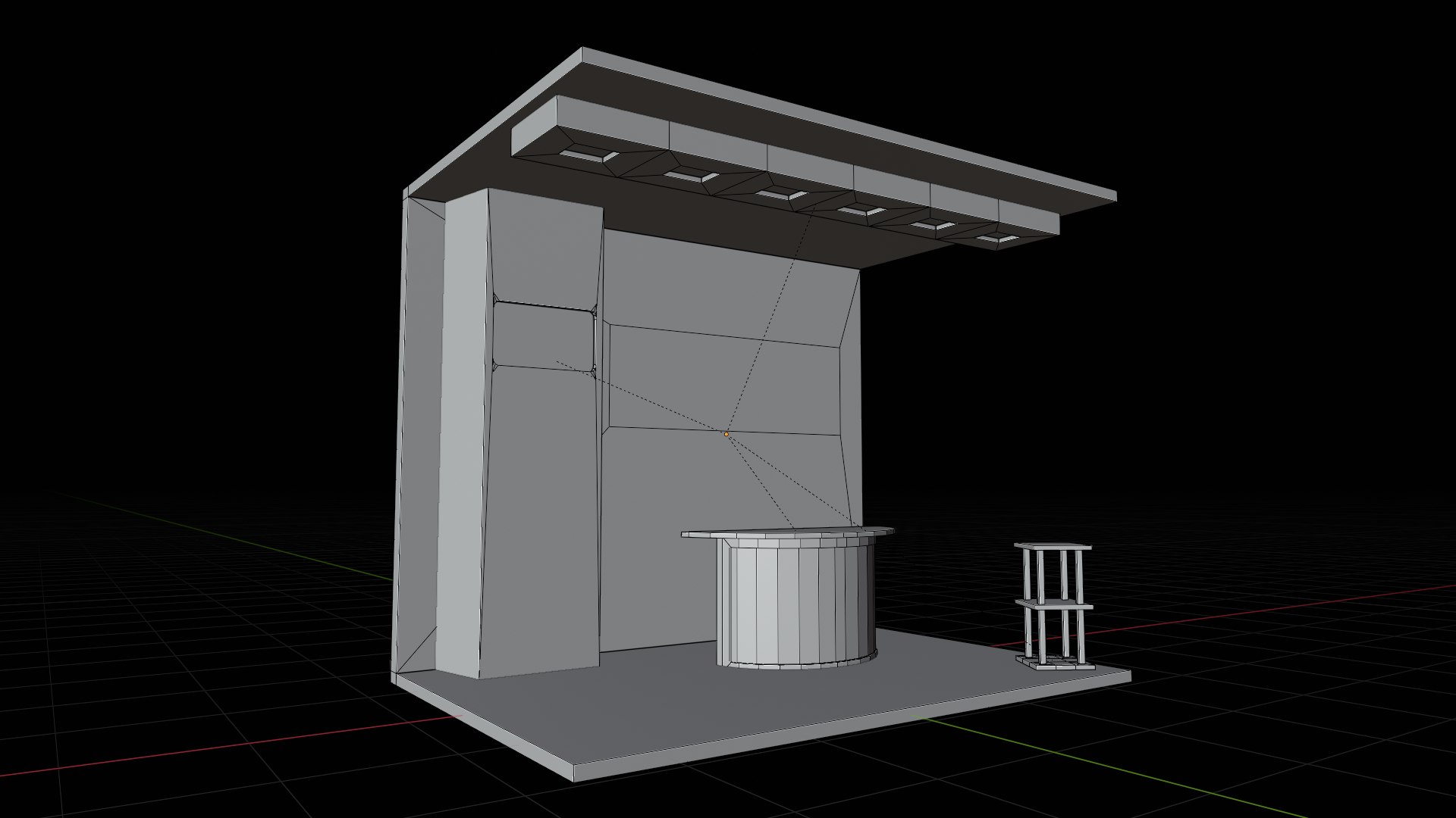 A Small Wooden Booth With A Table And Stool 3D Model - TurboSquid 2231924