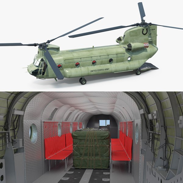 modèle 3D de Hélicoptère de transport CH 47 Chinook avec cargo équipé ...