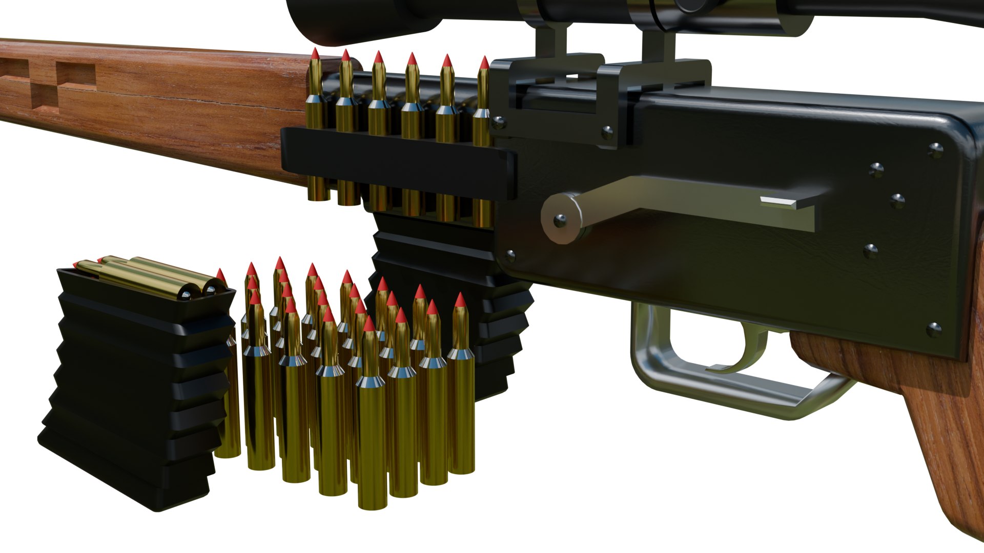 Highly Detailed 3D Sniper Rifle Model With Ammo - Wooden And Metal ...