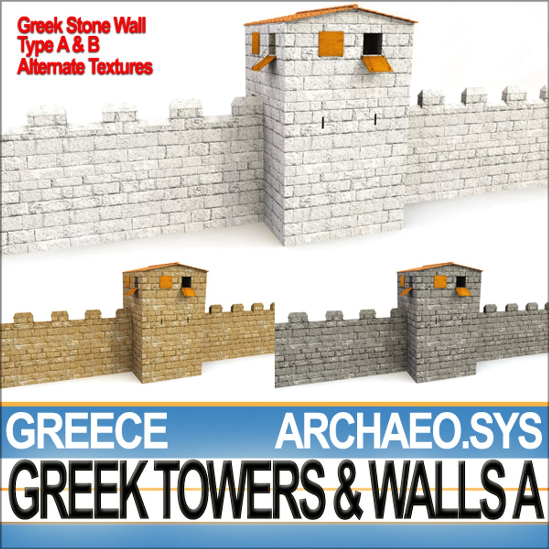 ancient greek towers walls obj