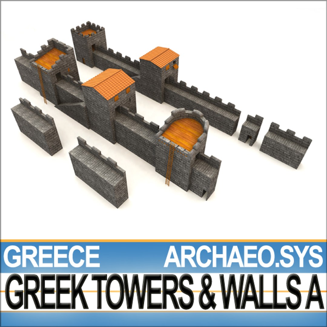 ancient greek towers walls obj