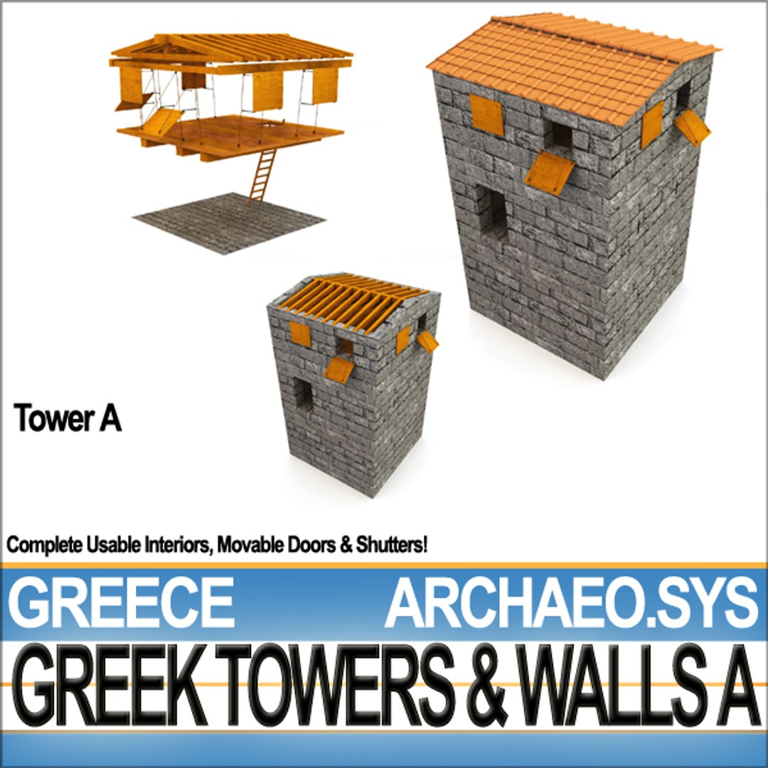 ancient greek towers walls obj