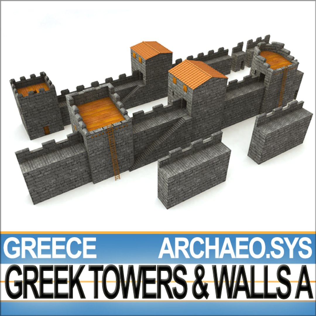 ancient greek towers walls obj